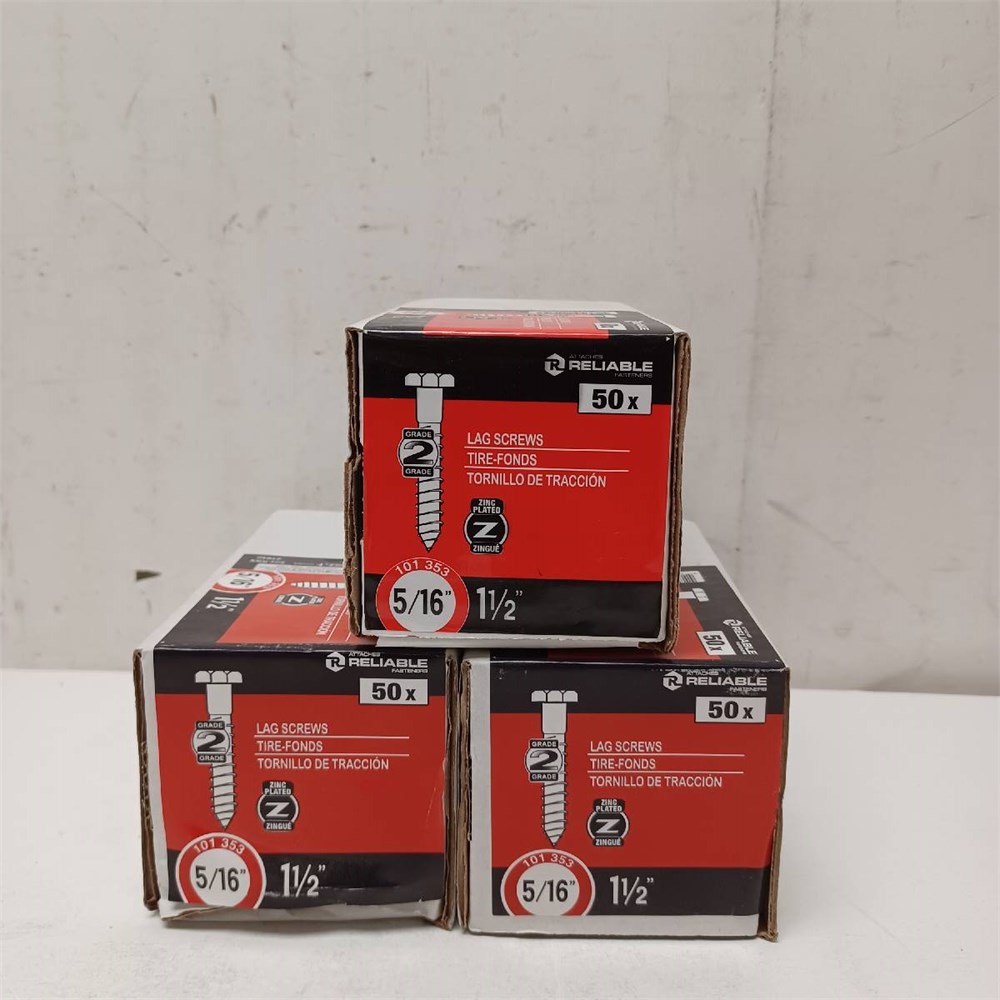 Events Viewbid - 3 Boxes of Reliable Lag Screws 5/16" x 1-1/2" , 150 Pcs