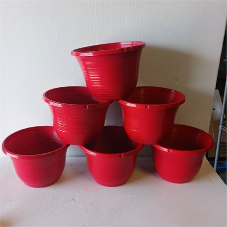 Events Viewbid - Lot of 6 - 11" X 7.5" Plastic Red Flower Pots